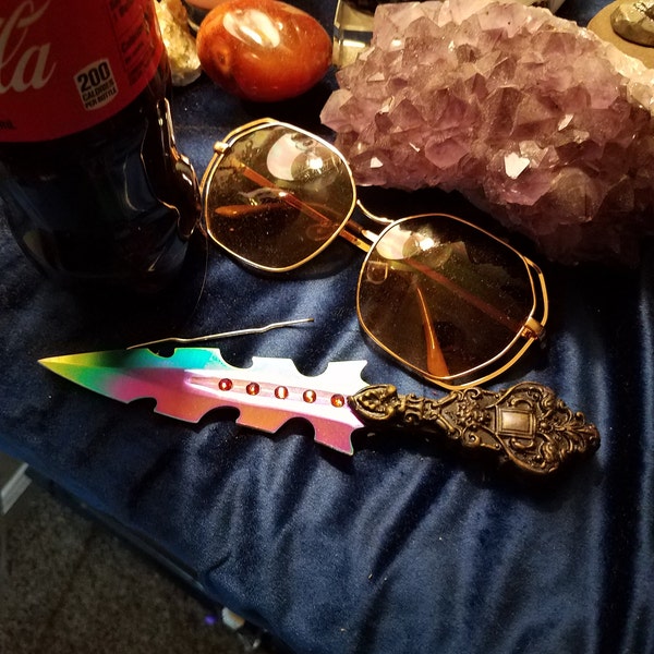 Wiccan Athame Rainbow Crystal Blade Wicca Ritual Knife Ritual Dagger ...