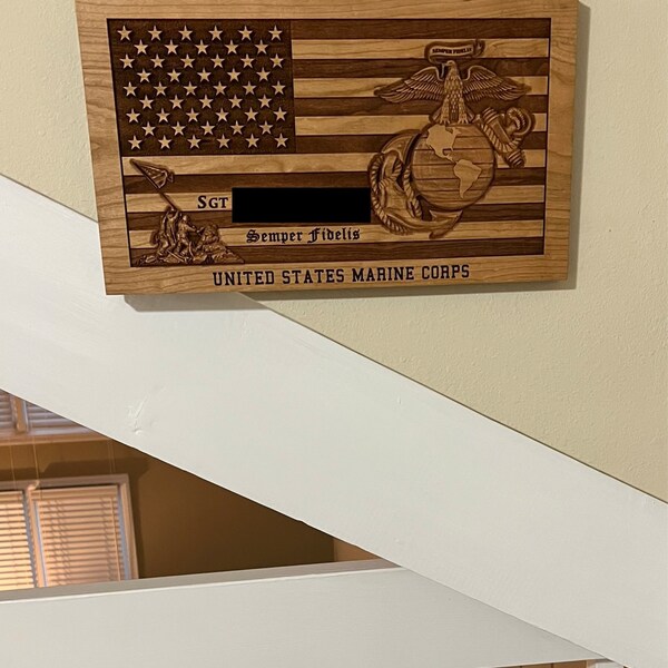 Personalized USMC Marine Corps Flag Plaque in Solid Maple or Cherry ...