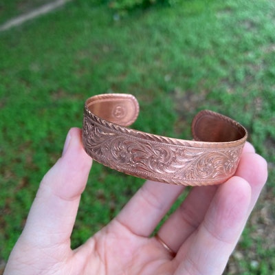 Copper Bracelet, Western Bright Cut, Hand Engraved - Etsy