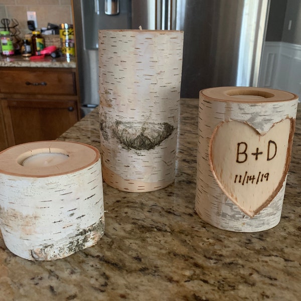 Birch Tree Candle Set - Birch Log Candles - Wedding Candles - Tree ...