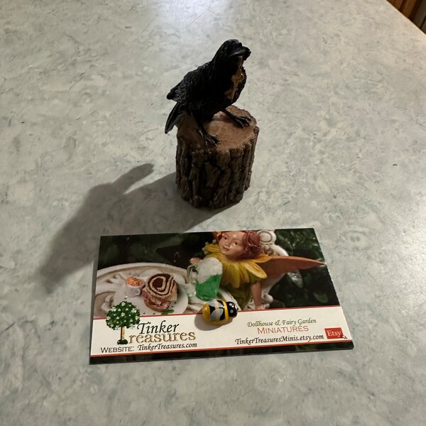 Miniature Black Raven W/ Secret Key for Halloween ~ Fairy Garden ...