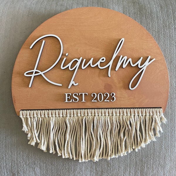 Round Last Name Sign, Wedding Name Sign, Boho Wedding Sign, Macrame ...