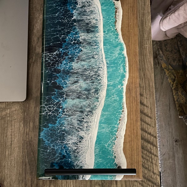 Ocean Wave Walnut Epoxy Charcuterie Board W/ Handles | Cheese Board ...