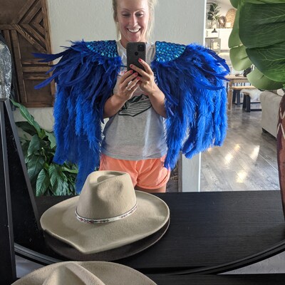 Royal Blue Epaulet Shoulder Piece Angel Wings Feather Ostrich Fantasy ...