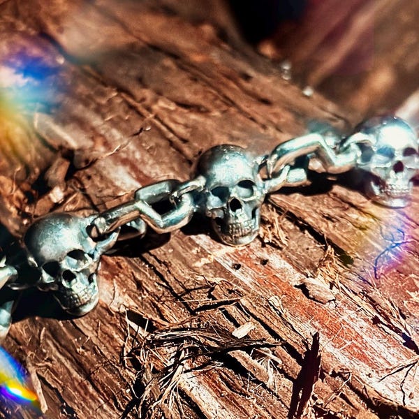Skull Bracelet, Sterling Silver Skull Bracelet, Silver Skull Chain ...