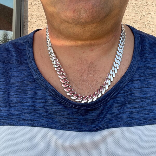12mm Silver Miami Cuban Chain. Stunning Solid 925 Sterling Silver Links ...