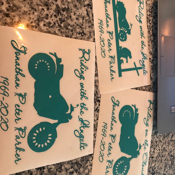 Custom Memorial Decal, Riding on the Clouds Decal, Motorcycle Decal ...