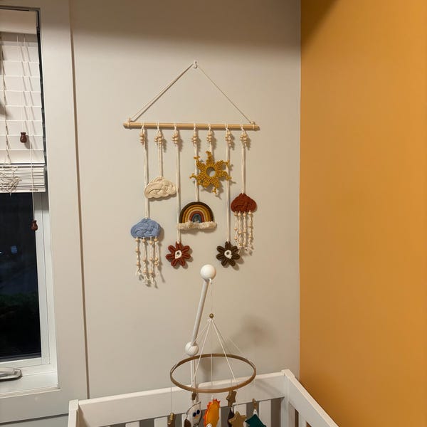 Macrame Cloud Wall Hanging: Handmade Nursery Decor, Rainbow Sun Stars - Etsy