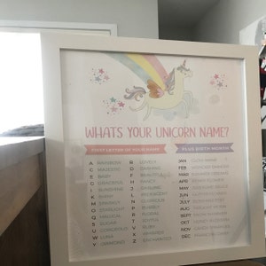 Unicorn Name Games Printable Unicorn Name Poster Whats Your - Etsy