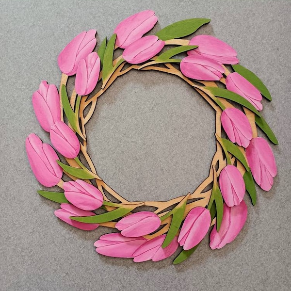 Wreath Svg Tulip Wreath Ornament Svg Laser Cut Files Easter Wreath ...