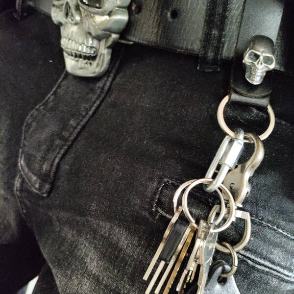 Biker Leather Belt Loop Key Chain Skull Vintage Genuine Cowhide Leather ...