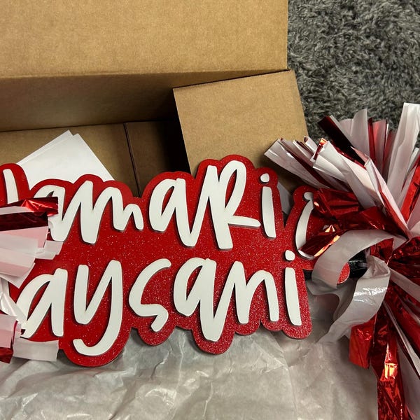 Pom Pom Sign Custom Cheer Stick - Game Day Signs - Custom Acrylic Cheer ...