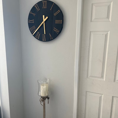 Large Wall Clock Navy & Gold Mid Century Modern Modern Home Decor ...