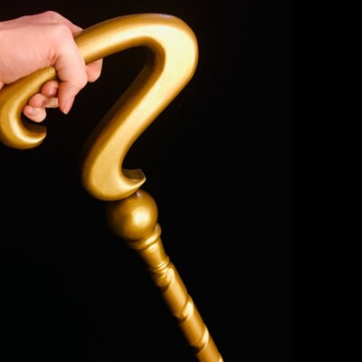 Spiral Carved RIDDLER CANE Question Mark Gold Costume Cosplay Prop ...