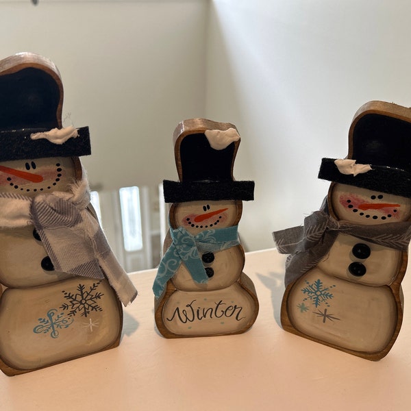 3 Piece Wood Snowman Trio/tabletop Shelf Sitter/ Winter Decor/made per ...
