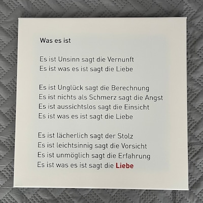 Postkarte, Liebesgedicht, Es ist was es ist sagt die Liebe, Erich Fried ...