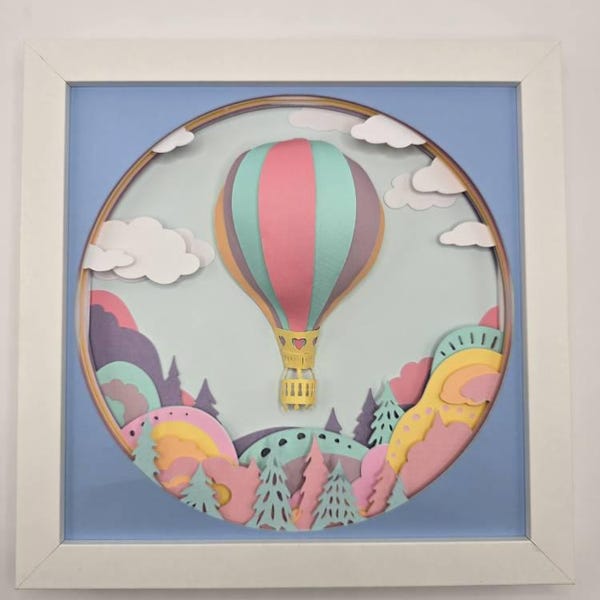 Hot Air Balloon SVG Shadow Box Template: Layered Paper Cut (digital ...
