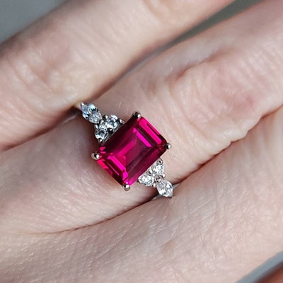 Emerald Cut Ruby Ring/ruby Engagement Ring for Women/sterling Silver ...