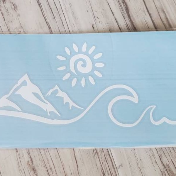 Mountain Sun Wave Decal - Nature Lover's Vinyl Sticker, Outdoor ...