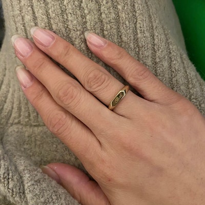 14K Gold Simple Rectangle Ring, Personalized Rectangle Ring, Custom ...