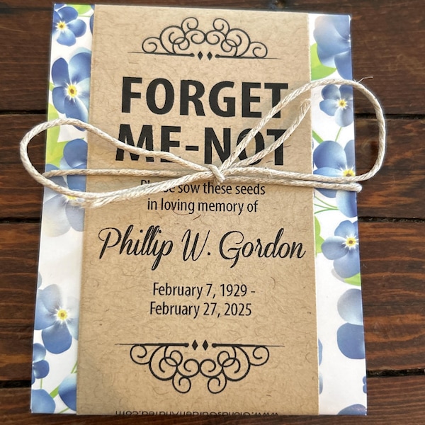 Personalized Memorial Forget-me-not Seed Packets With Blue Floral Wrap ...