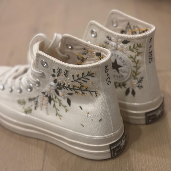 Custom Embroidered Wedding Converse, White Flowers Embroidered Sneakers ...