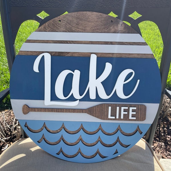 Lake Life Round Sign, Summer Decor SVG, Lake Sign SVG, Round Wood Sign ...