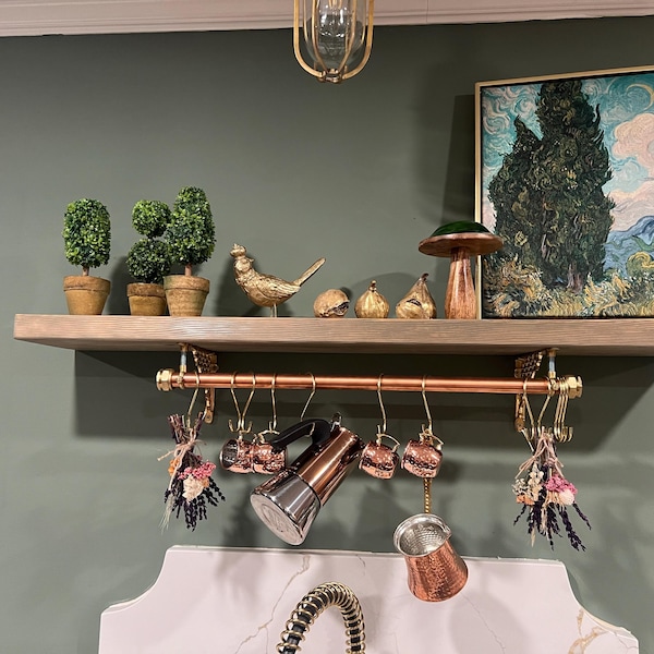 Handcrafted Wooden Shelf With Copper Gallery Rail & Brackets - Etsy