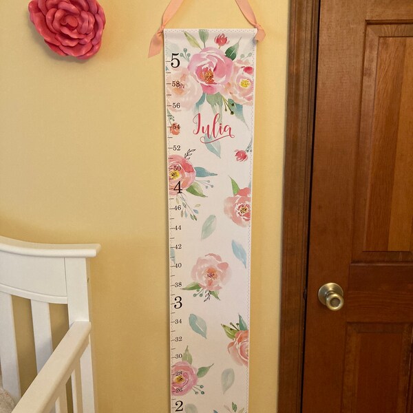 Girls Growth Chart, Canvas Growth Chart, Watercolor Floral Nursery Art ...