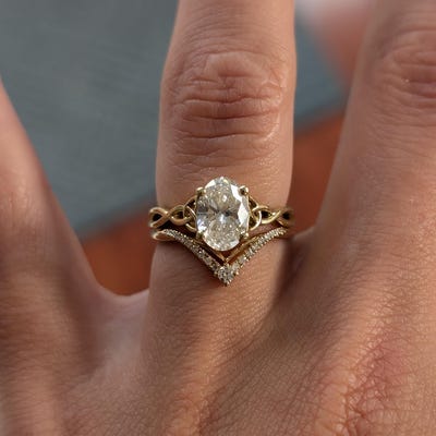 Art Deco Bezel Set Ring Hexagon Cut Moissanite Engagement Ring Yellow ...
