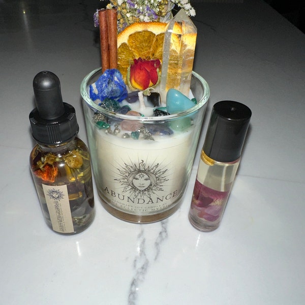Abundance Intention Candle Packed With Crystals, Herbs and Flowers ...