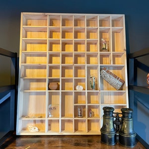 Large Wooden Trinket Display Shelf 51 Compartments Wall Hanging Unit ...