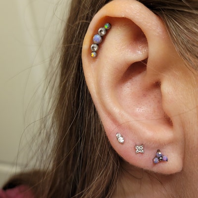 20G/18G/16G Tiny Push Pin Labret Two Stone Flat Back Earring Tragus ...