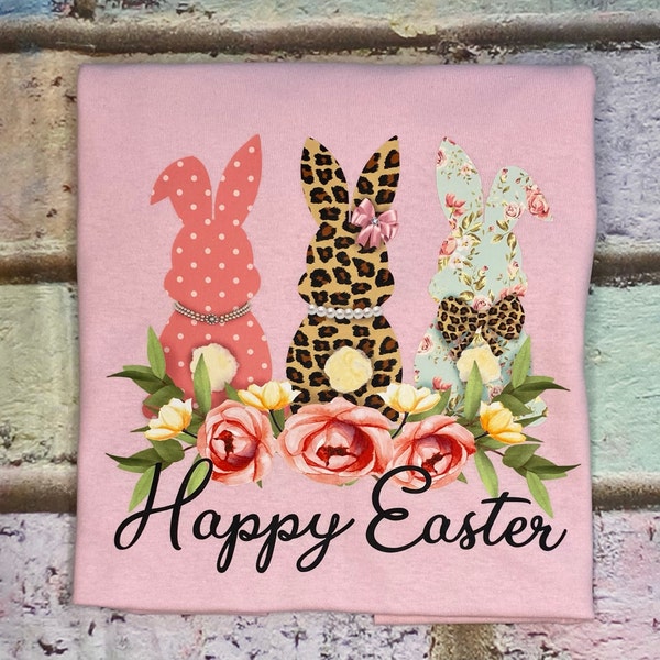 Happy Easter Fancy Bunny Leopard Print Floral Pearls Sublimation ...