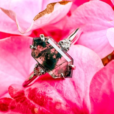 Unique Engagement Ring Set, Sunset Ring Set, Sunstone, Sapphire ...