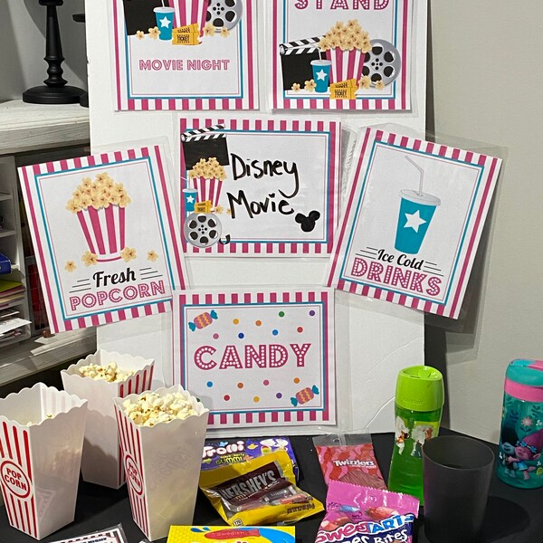 Movie Party Signs - Instant Download Pink Movie Party Signs - Movie ...