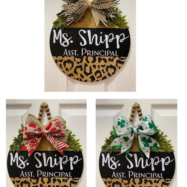 Leopard Print Teacher Door Sign With INTERCHANGEABLE BOW Teacher Door ...