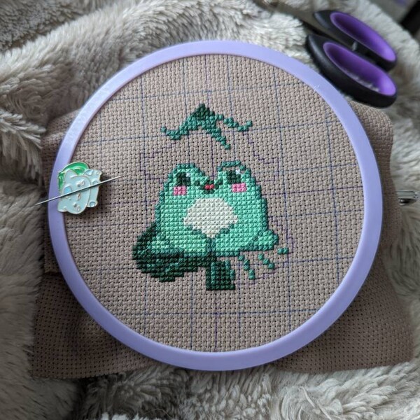 Cute Rainy Leaf Frog Cross Stitch PDF Pattern Simple, Beginner Friendly ...