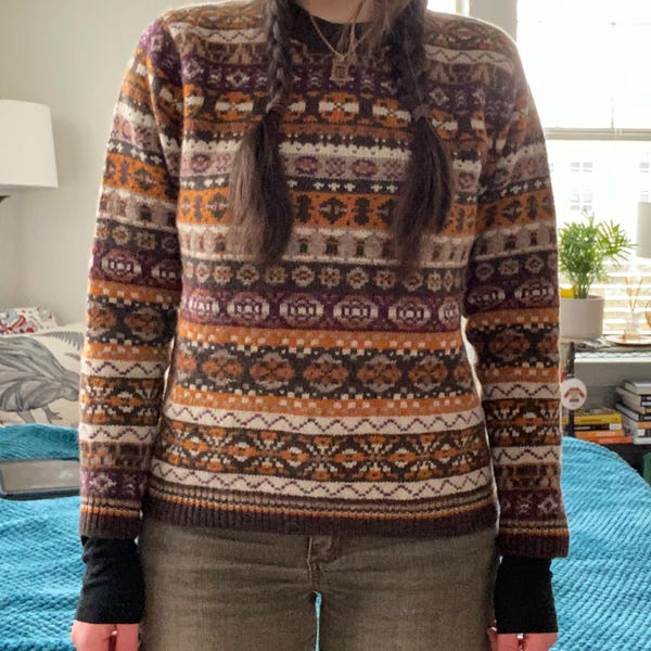 3 Colours. Womens Scottish Wool Fair Isle Jumper Sweater. Blue, Green ...