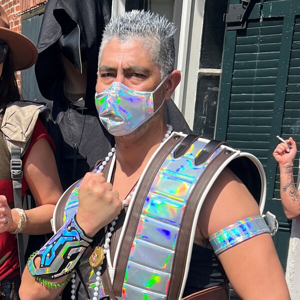 Reflective Disco Rave Face Mask, Festival Rainbow Iridescent Dressy ...