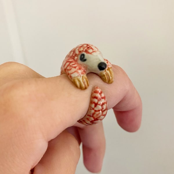 Porcelain Pangolin Ring • Hand-painted Ceramic Animal Wrap Ring • Camp ...