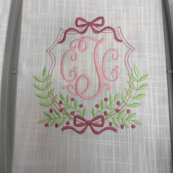 Banner Frame Bow Embroidery Stitch , Greenery Crest Embroidery Design ...