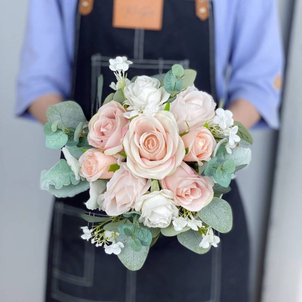 Dusty Pink Bridal Bouquet, Classic Wedding Rose Bouquet, Rustic Boho ...