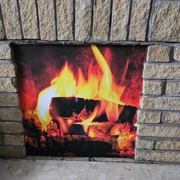 1 X Open Log Fireplace Poster Portrait Winter Christmas Warmth Fire ...