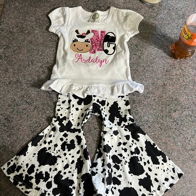 Girls Cow Pants, Cow Print Bell Bottoms, Cow Birthday Pants, Farm Theme ...