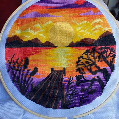 Sunset Cross Stitch Pattern, Landscape Counted Cross Stitch Chart ...