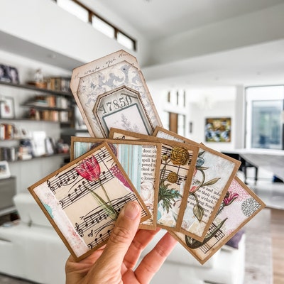 Set of Eight Inspiration Cards Each With a Sentiment and Vintage Button ...