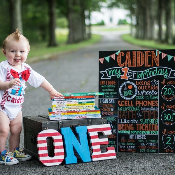 Chevron Red and Aqua First Birthday Chalkboard Poster 1st Birthday ...