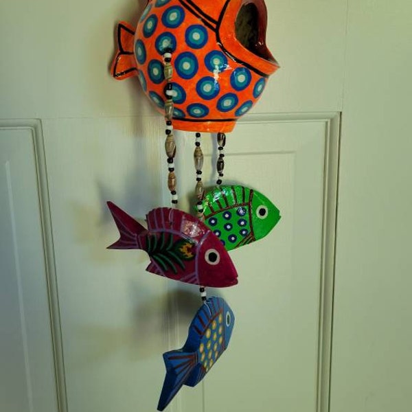Tropical Fish Hanging Decoration Artisan Made Handpainted Coconut ...