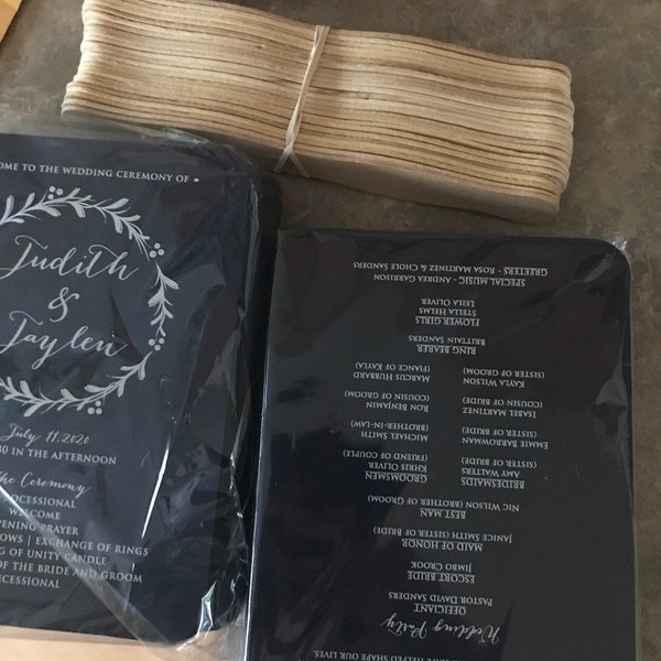 Navy Blue Wedding Program Fans Wooden Sticks Included - Navy Blue ...